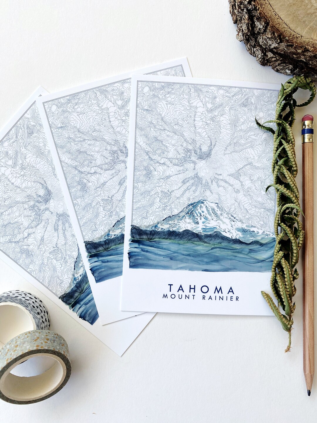 TAHOMA Mount Rainier Topographic Mountain Map Standard POSTCARD Seattle ...