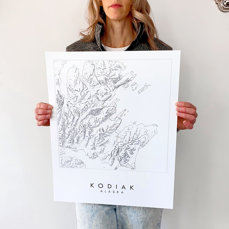 KODIAK Topographical Map Hand Drawn Street Map ALASKA City Map Drawing ...