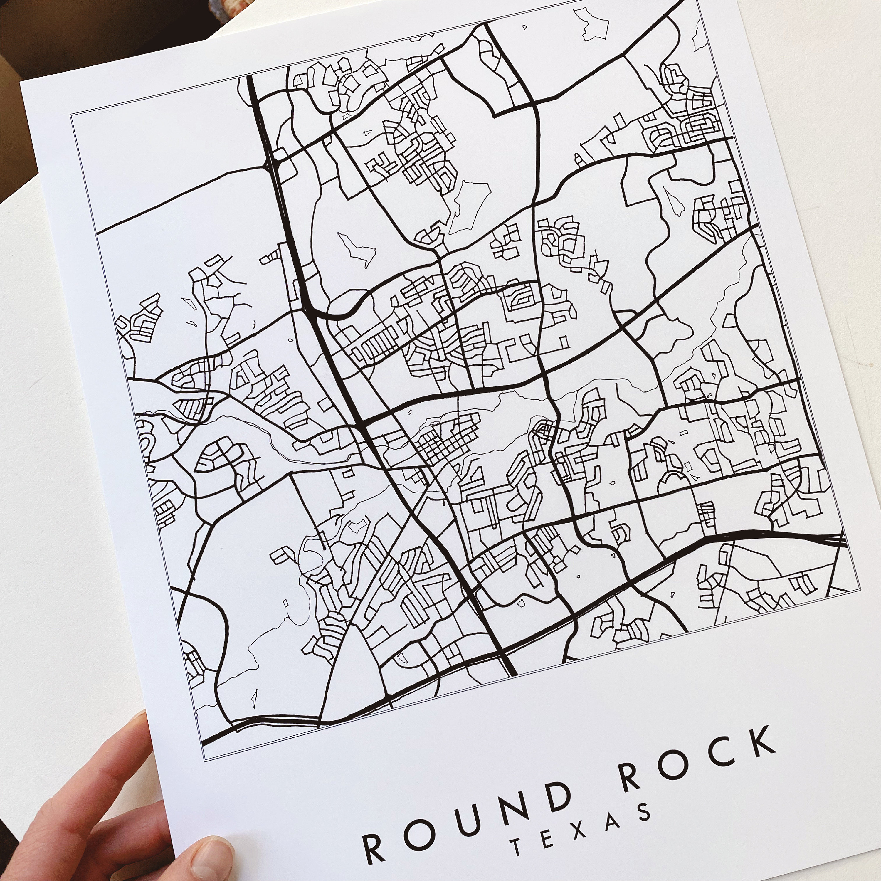 ROUND ROCK Map Street Map TEXAS City Map Drawing Black and White (art ...