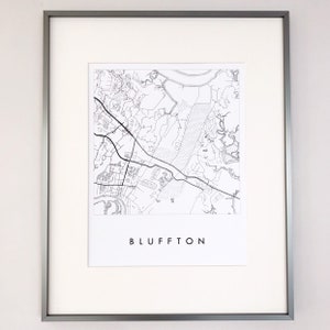BLUFFTON Street Map Town Map Drawing Black Grey Ink (art Print) SOUTH ...