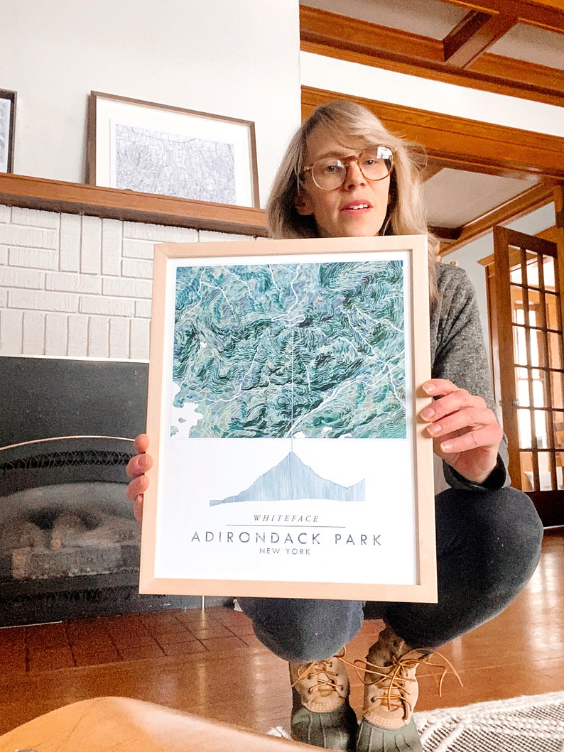 WHITEFACE Adirondacks Peak Map Hand Drawn Painted Topographical Map New ...