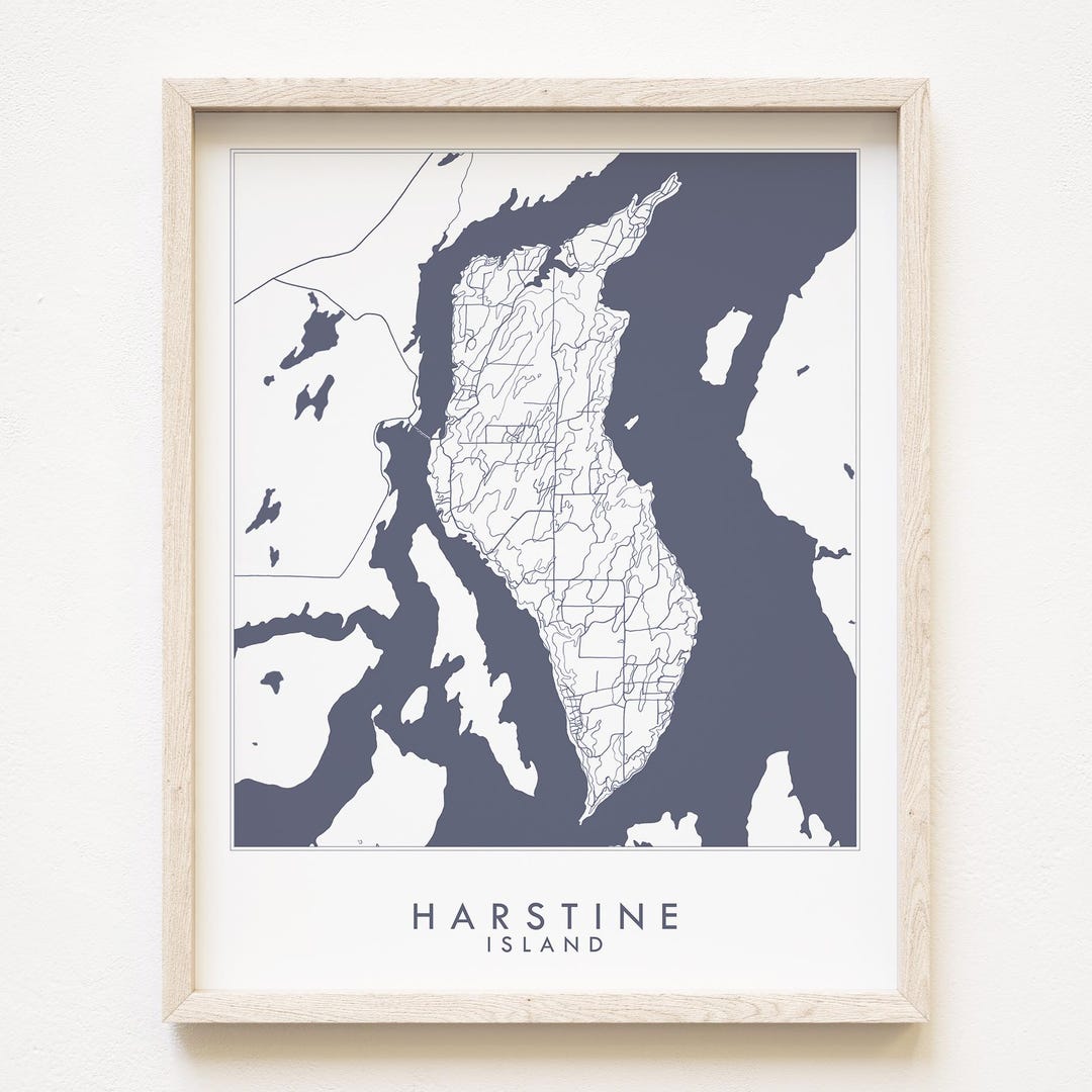 HARSTINE ISLAND Map "blueprint" Style City Street Map WASHINGTON ...