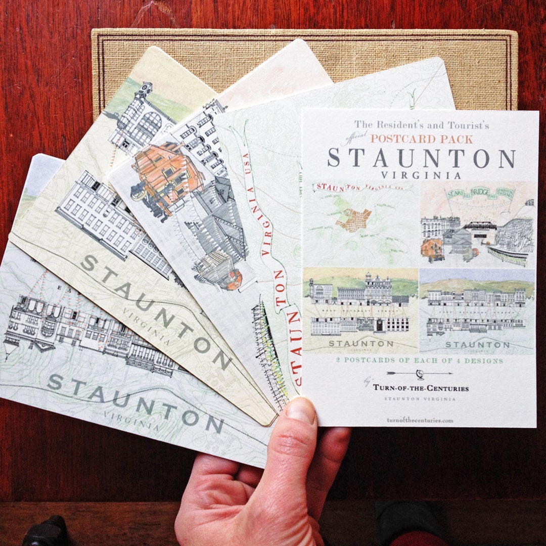 STAUNTON POSTCARDS pack of 8 Staunton Virginia Architectural City Map ...