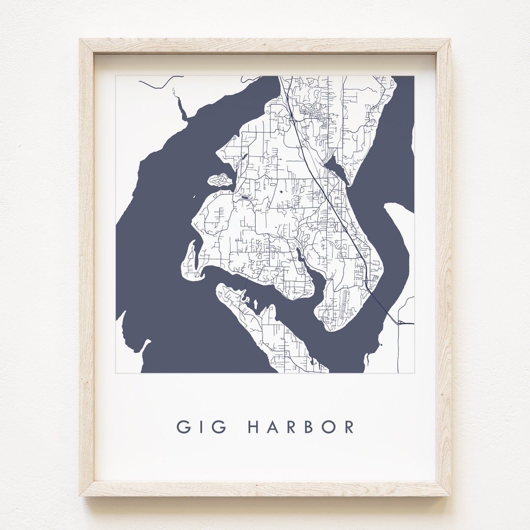GIG HARBOR Map Hand Drawn Street Map WASHINGTON City Map Drawing ...