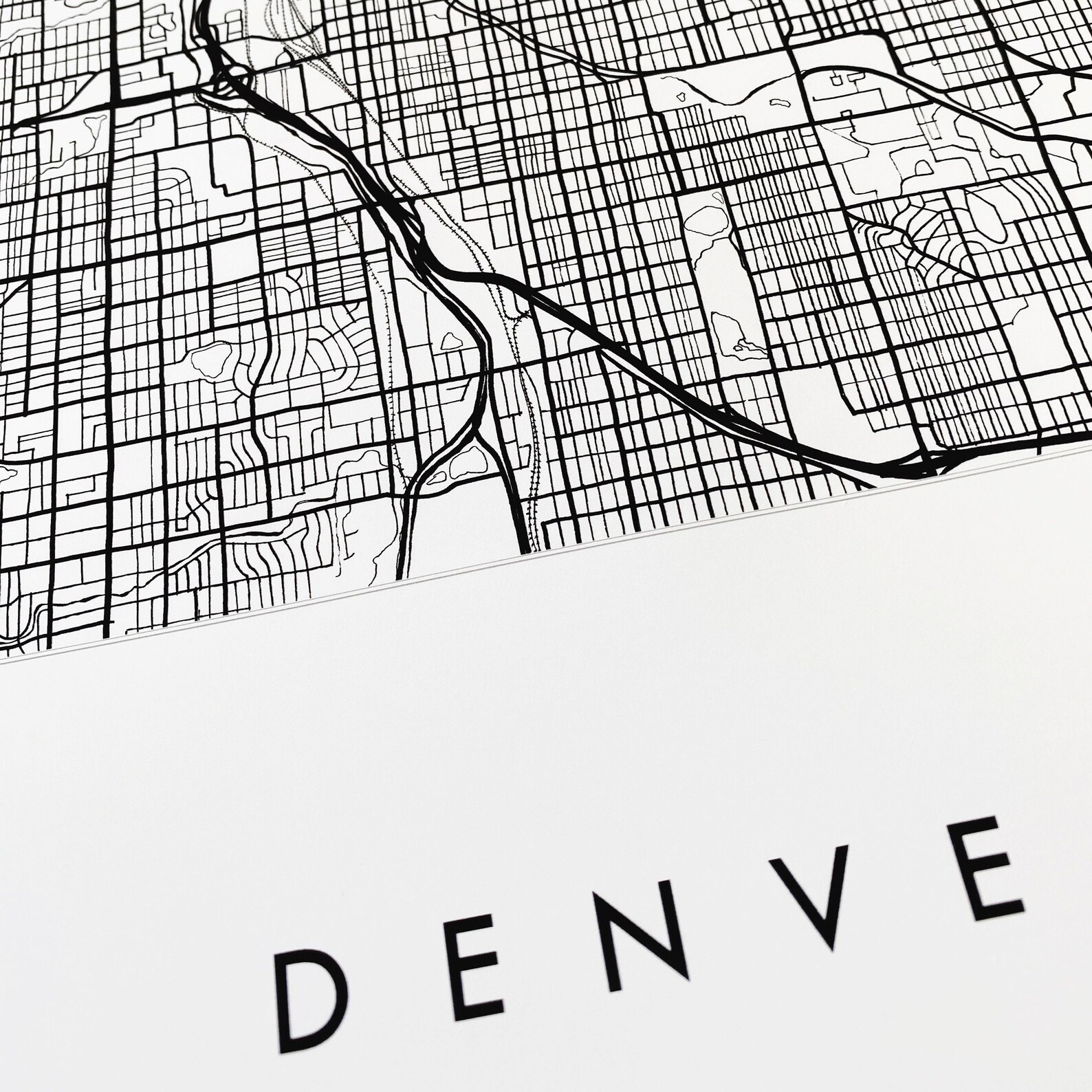 DENVER Street Map COLORADO City Map Drawing Black and White (art Print ...