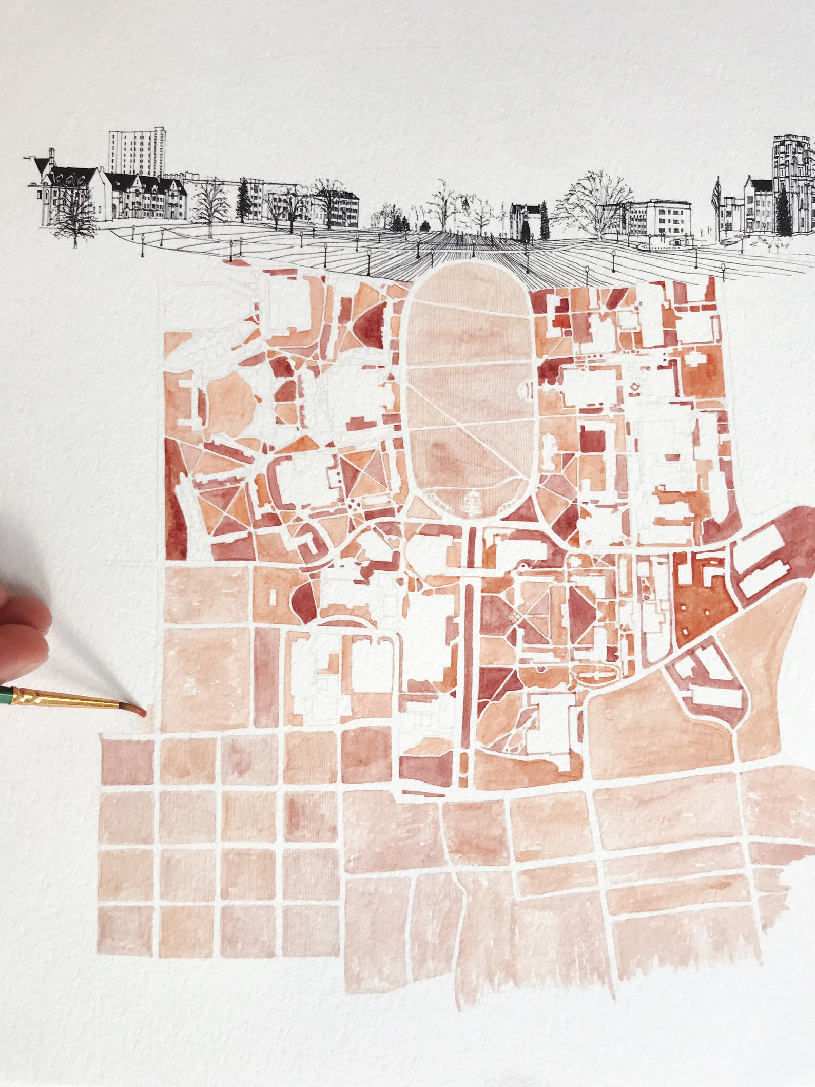 VIRGINIA TECH Hand Painted Campus Watercolor Map art Print - Etsy