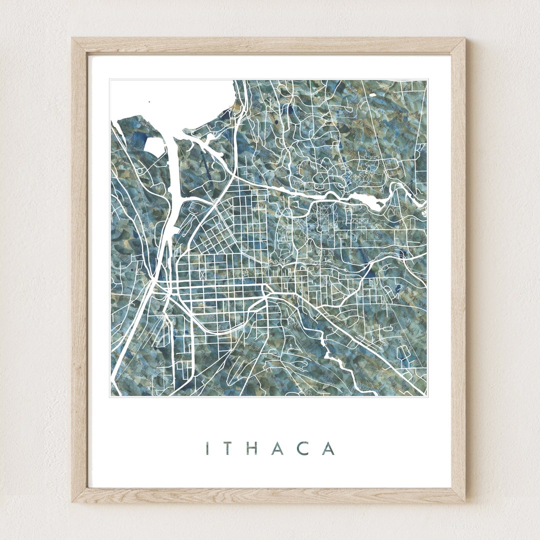 ITHACA Map Urban Fabric Watercolor Texture Painting NEW YORK - Etsy