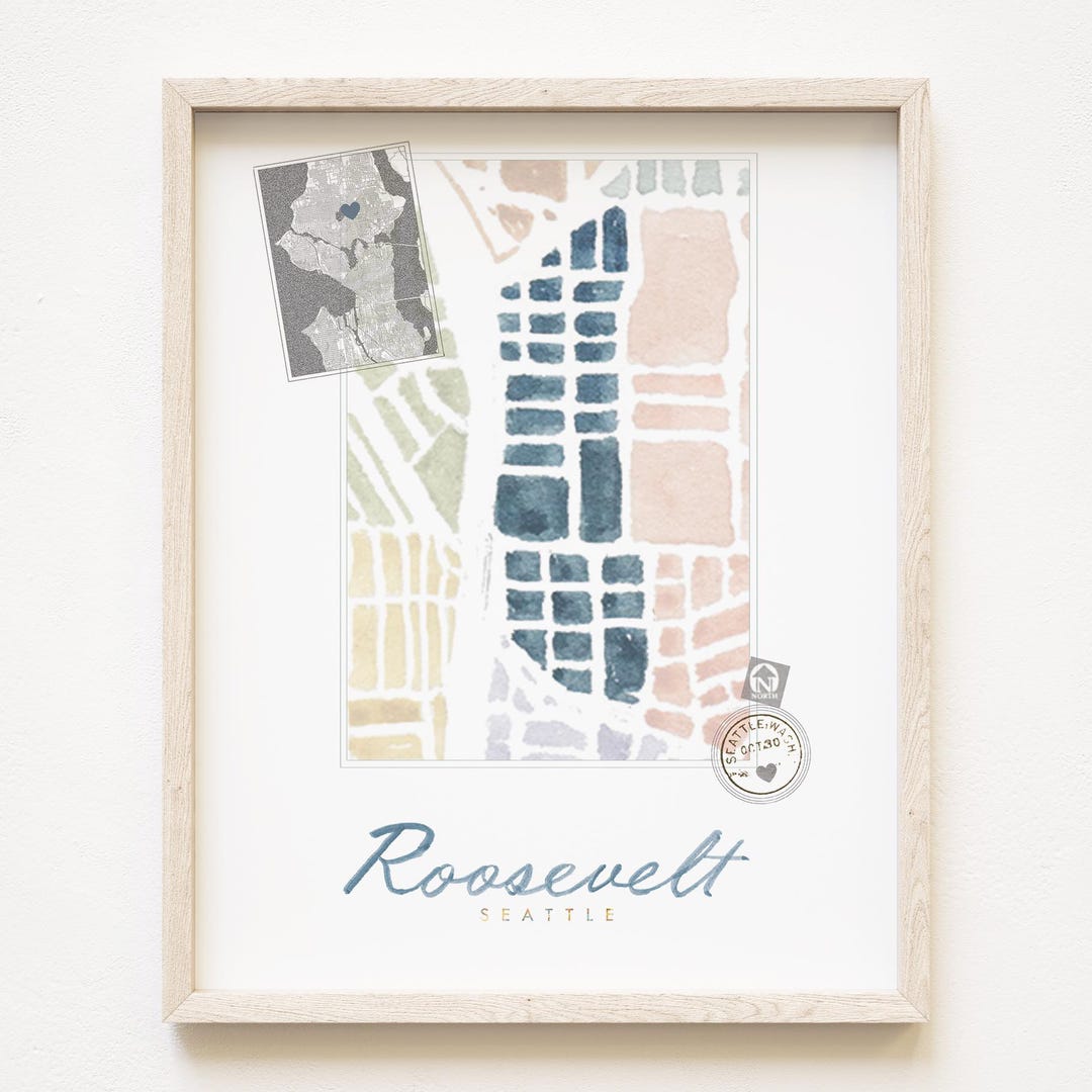 ROOSEVELT Seattle Neighborhood Map Watercolor Print WASHINGTON City ...