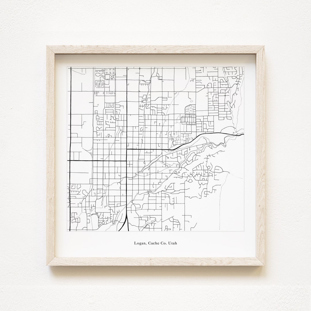 LOGAN UTAH Map Street Map City Map Drawing Black and White (art Print ...