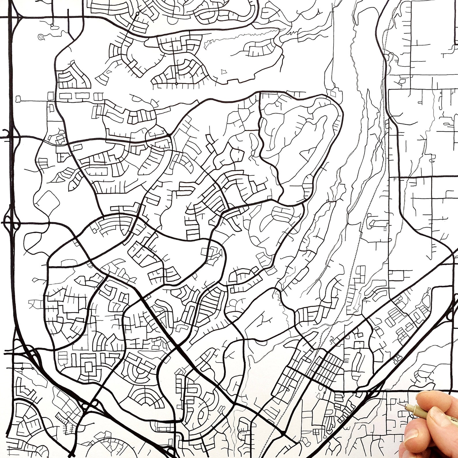 ROCKLIN Map Urban Fabric Watercolor Texture Painting - Etsy