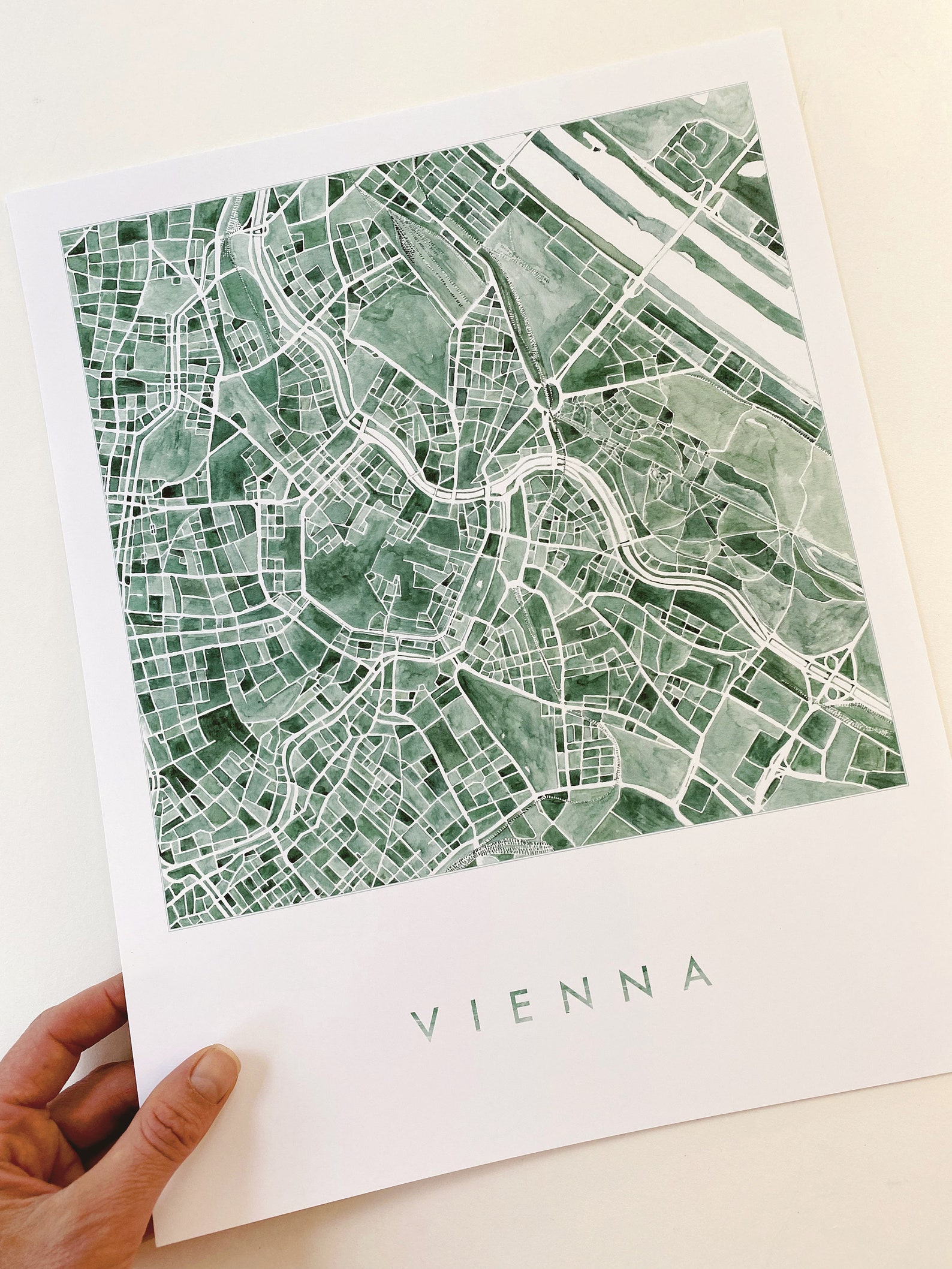 VIENNA Map Hand Painted Watercolor Map Print AUSTRIA City Block Plan ...