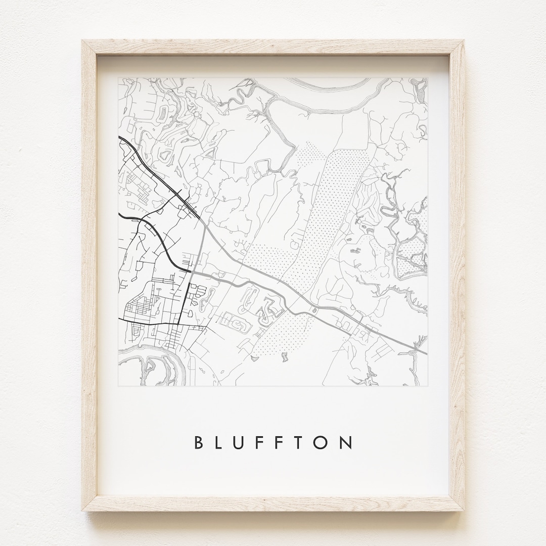 BLUFFTON Street Map Town Map Drawing Black Grey Ink (art Print) SOUTH ...