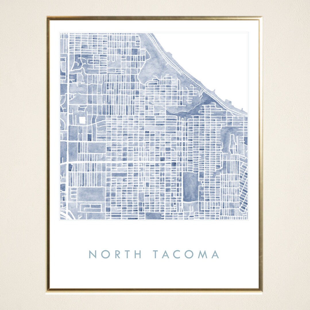 NORTH TACOMA Neighborhood Map Blue Watercolor Print WASHINGTON - Etsy