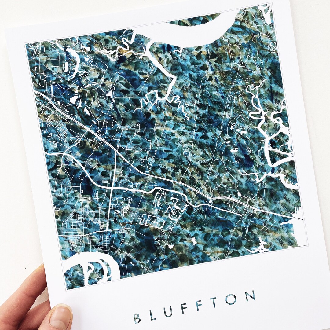 BLUFFTON Map Urban Fabric Watercolor Texture Painting South Carolina ...