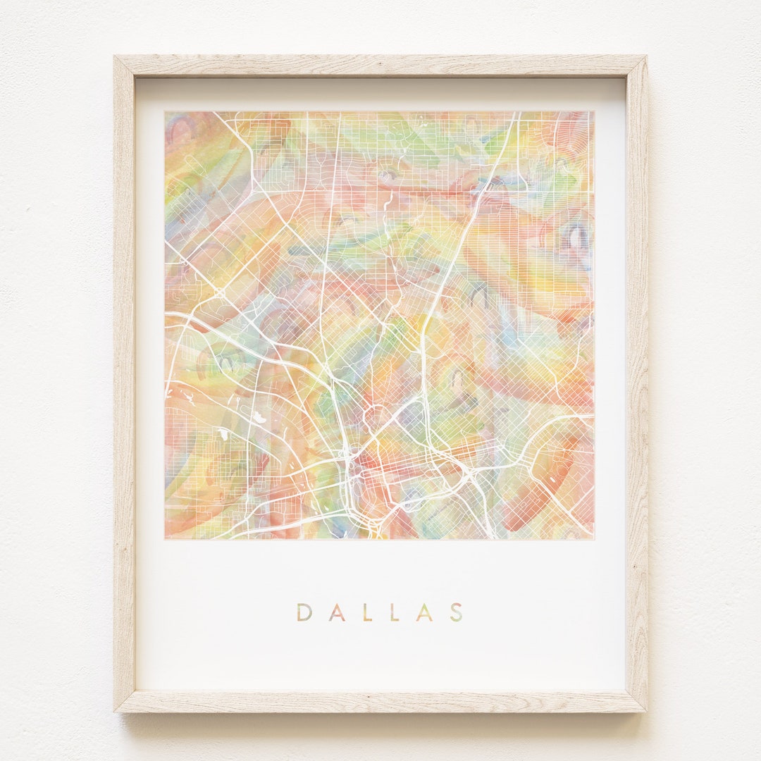 DALLAS Pride Rainbow Map Watercolor Wash Map Print City Block Plan (art ...