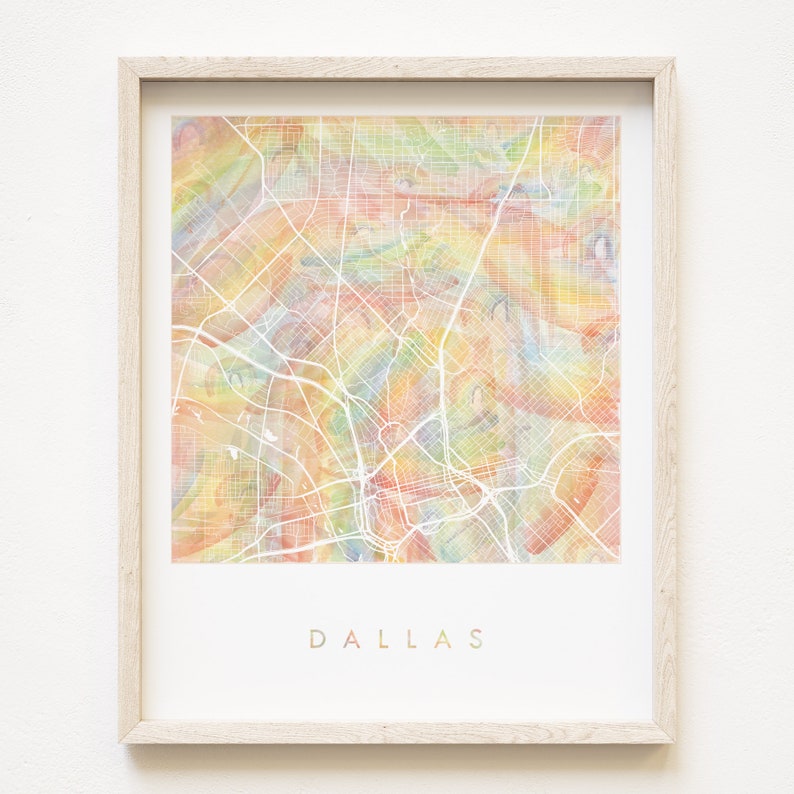 DALLAS Pride Rainbow Map Watercolor Wash Map Print City Block Plan (art ...