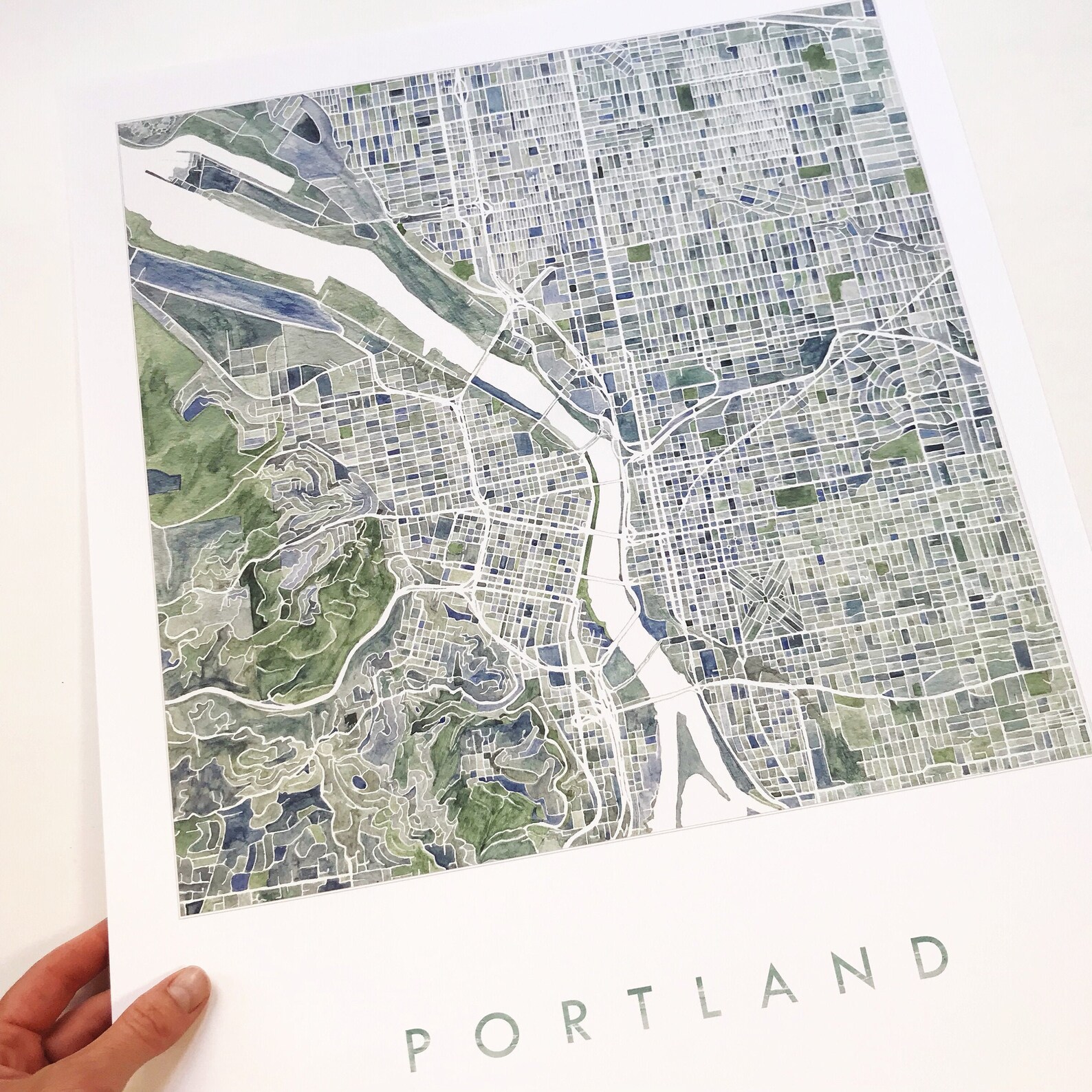 PORTLAND Map Watercolor Print OREGON City Block Plan art - Etsy