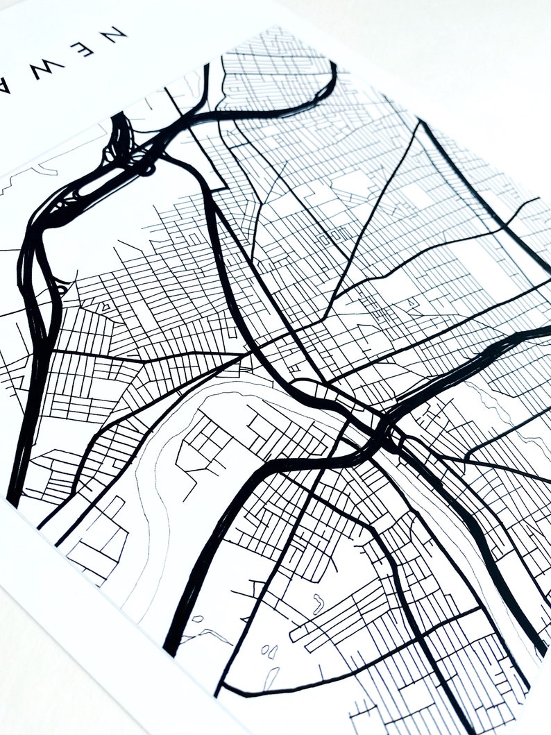 NEWARK Street Map NEW JERSEY City Map Drawing Black and White (art ...
