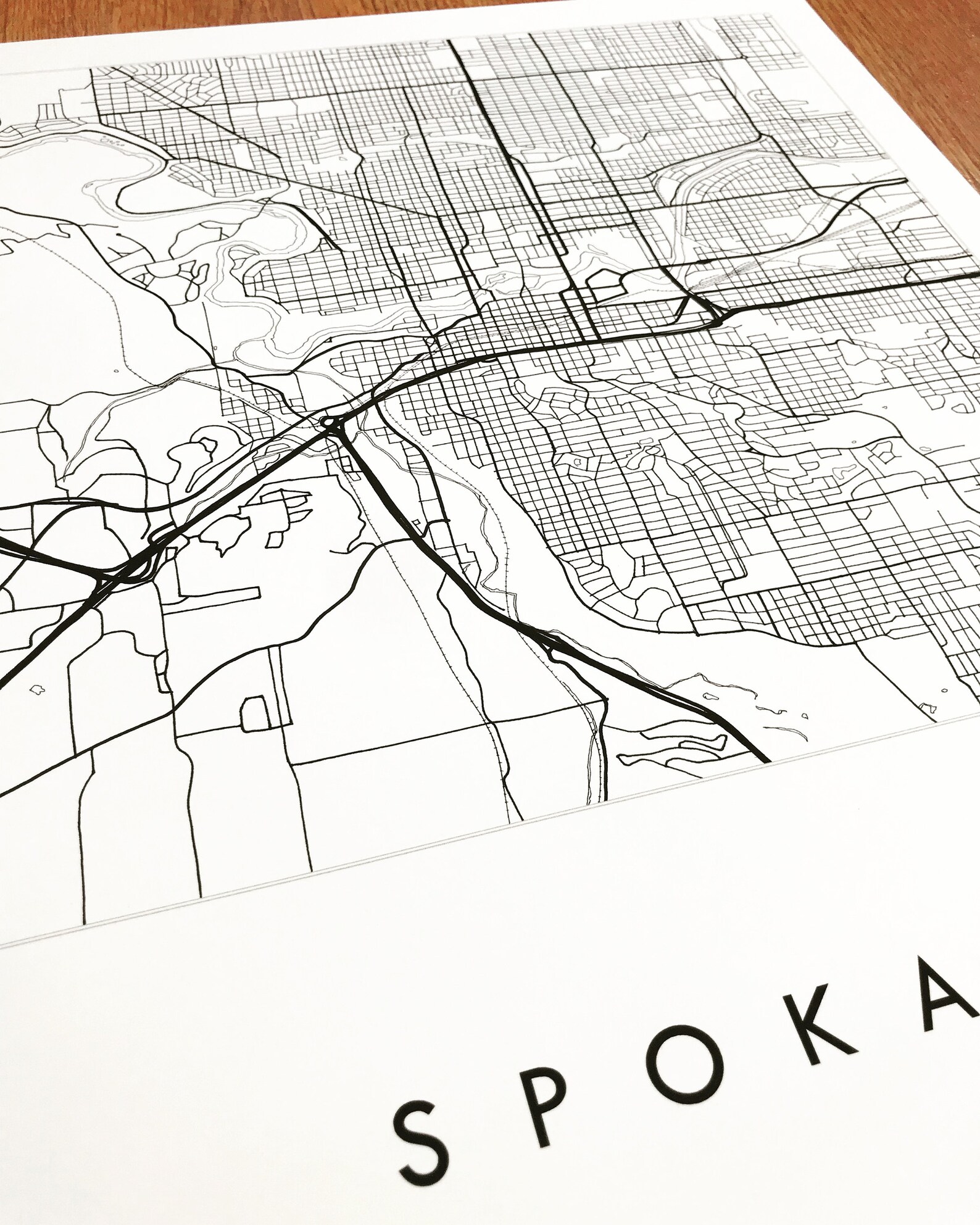 SPOKANE Map Street Map WASHINGTON City Map Drawing Black and - Etsy