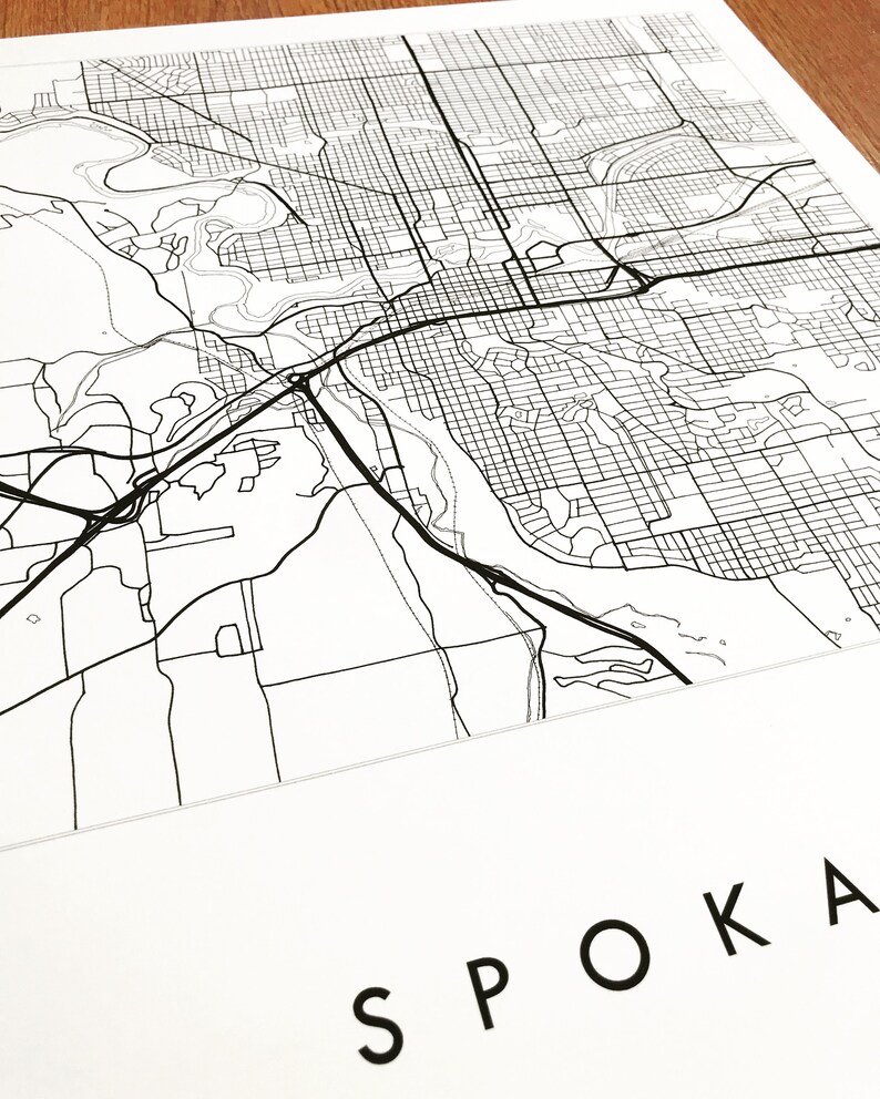 SPOKANE Map Street Map WASHINGTON City Map Drawing Black and - Etsy