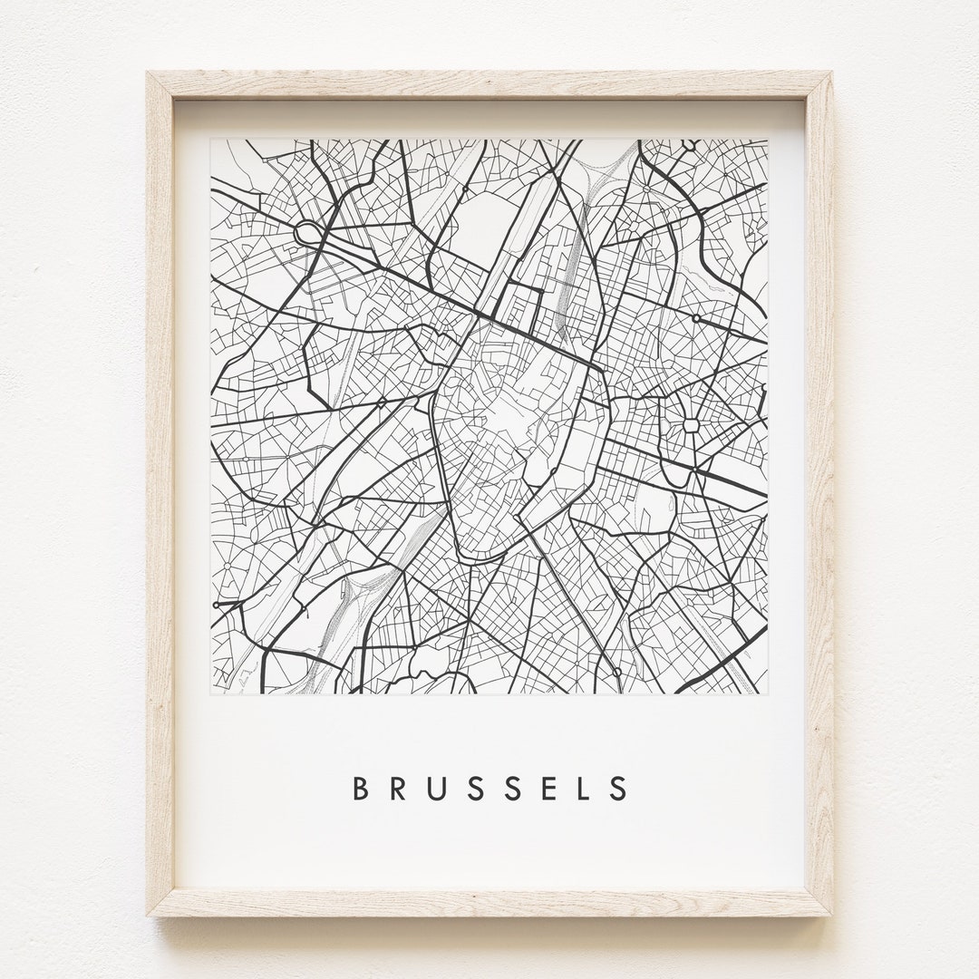BRUSSELS Map Hand Drawn Street Map BELGIUM City Map Drawing Black and ...