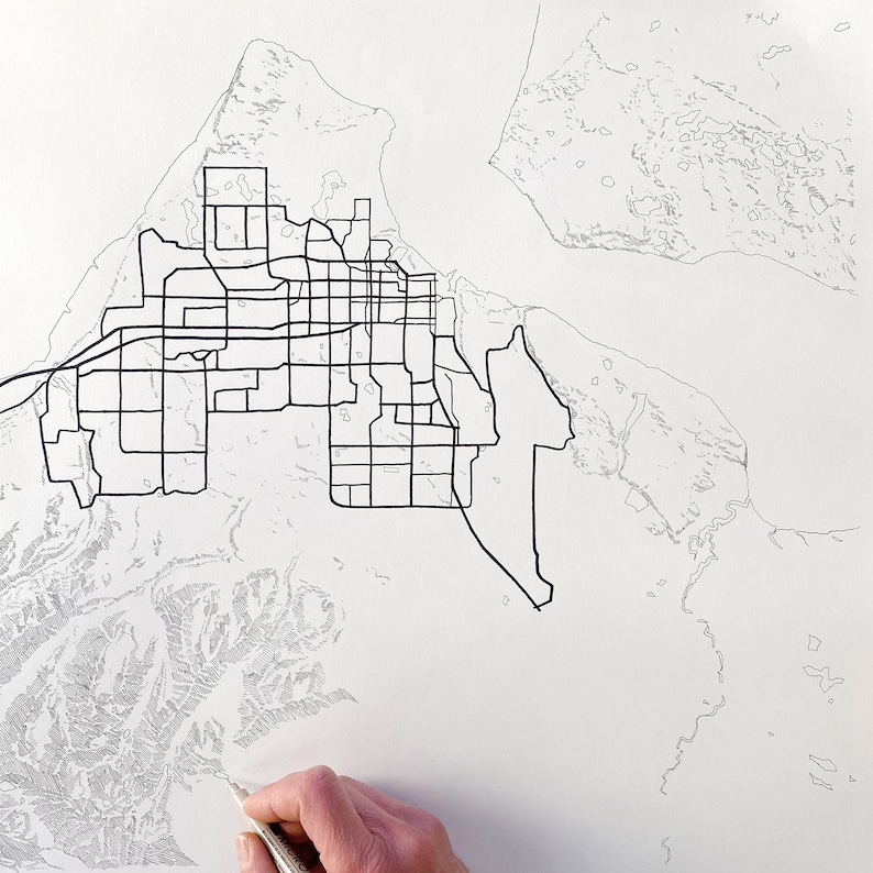 Anchorage City Map Hand Drawn Topographic Street Map Alaska City Map ...