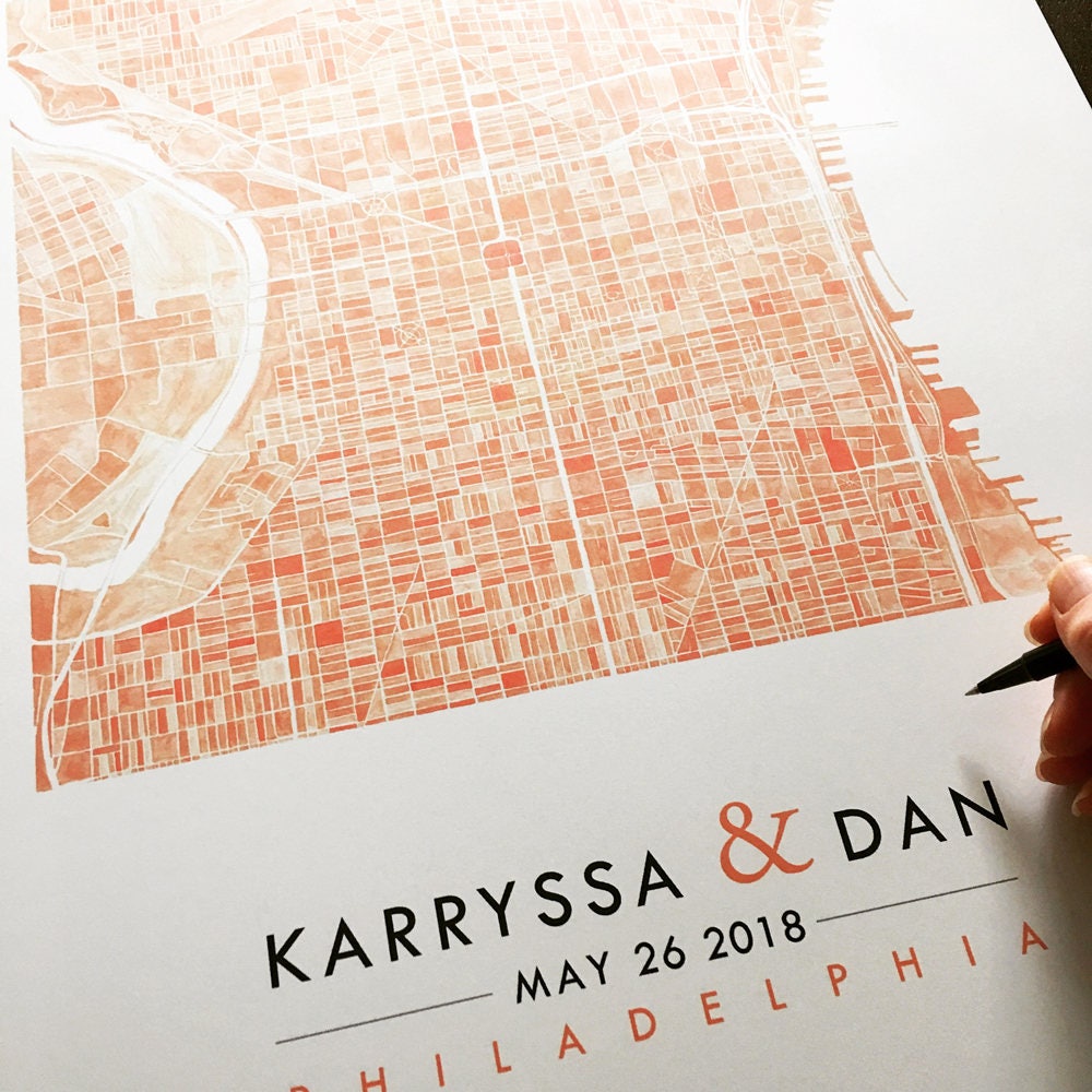 Customized WEDDING SIGN Signatures City MAP Watercolor City Block Plan ...