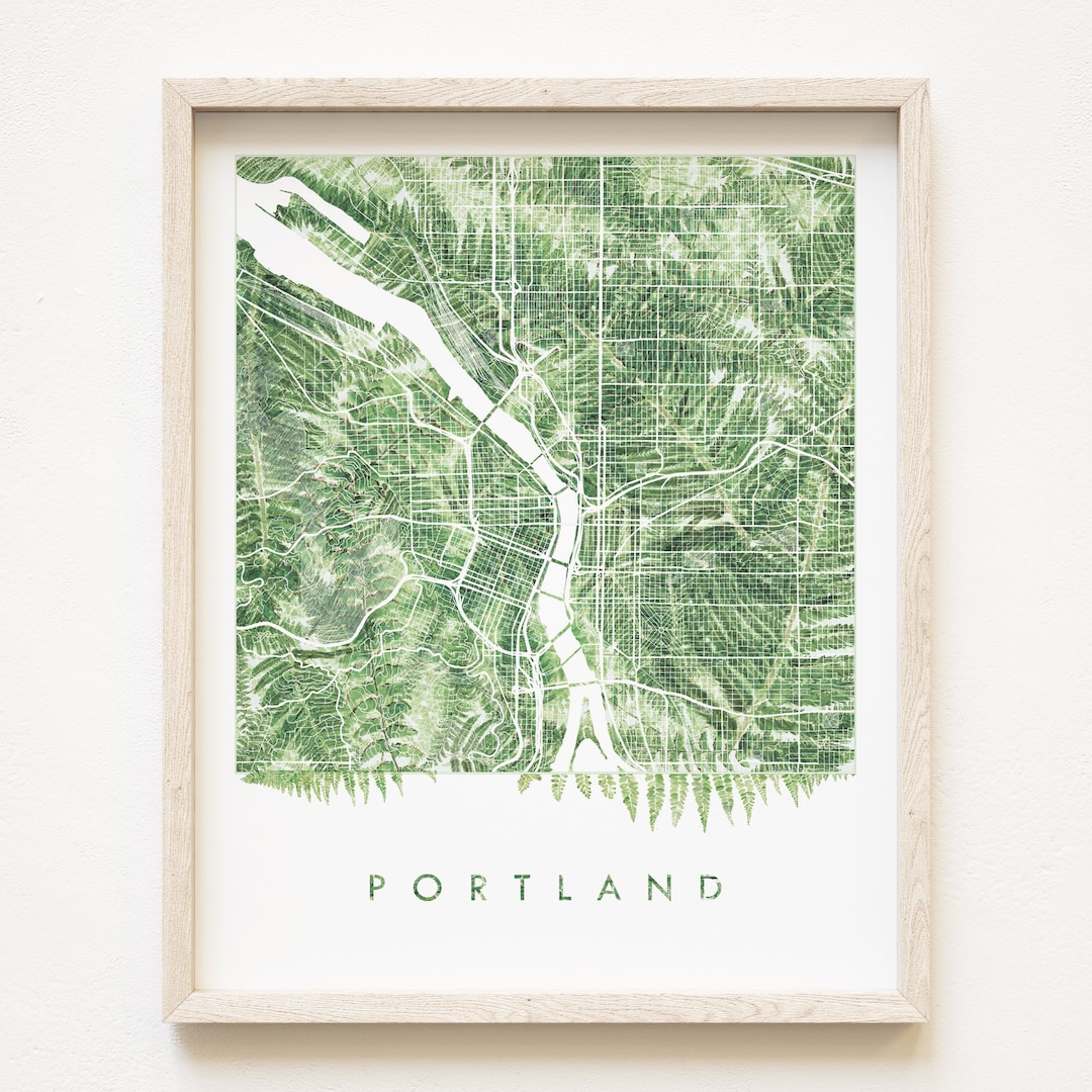 PORTLAND Map Ferns Botanical Map Painting OREGON (art Print) Flora ...