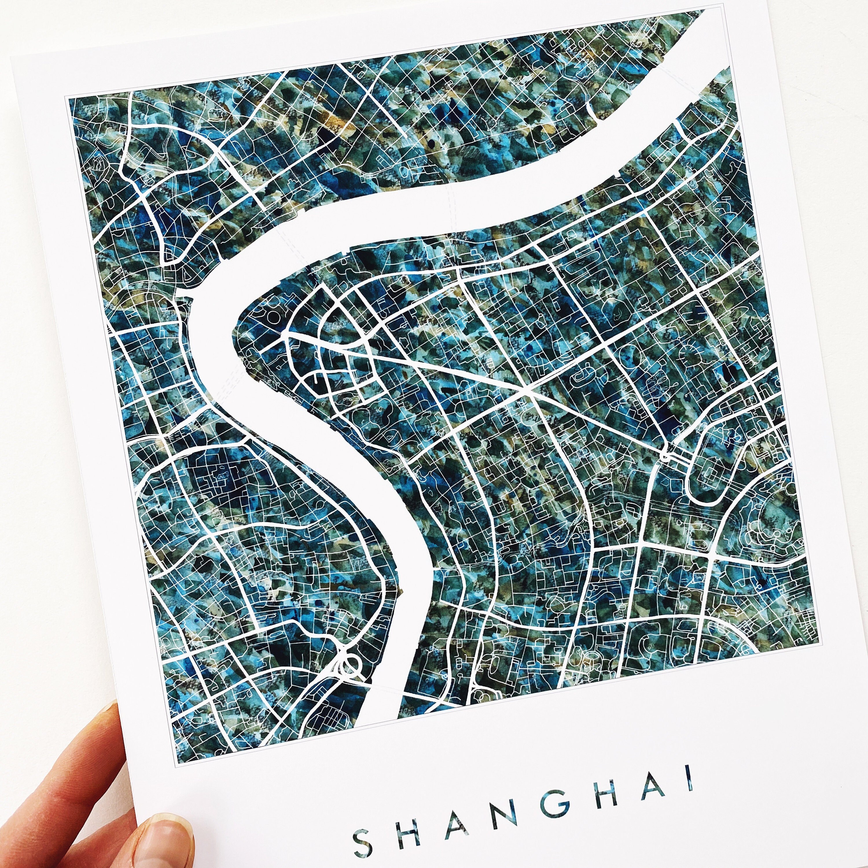 SHANGHAI Map Urban Fabric Watercolor Texture Painting China City Plan ...