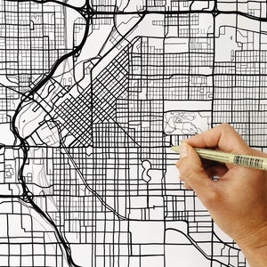 DENVER Street Map COLORADO City Map Drawing Black and White (art Print ...