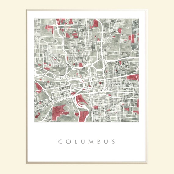 COLUMBUS Map Watercolor Print OHIO City Block Plan Art Print | Etsy
