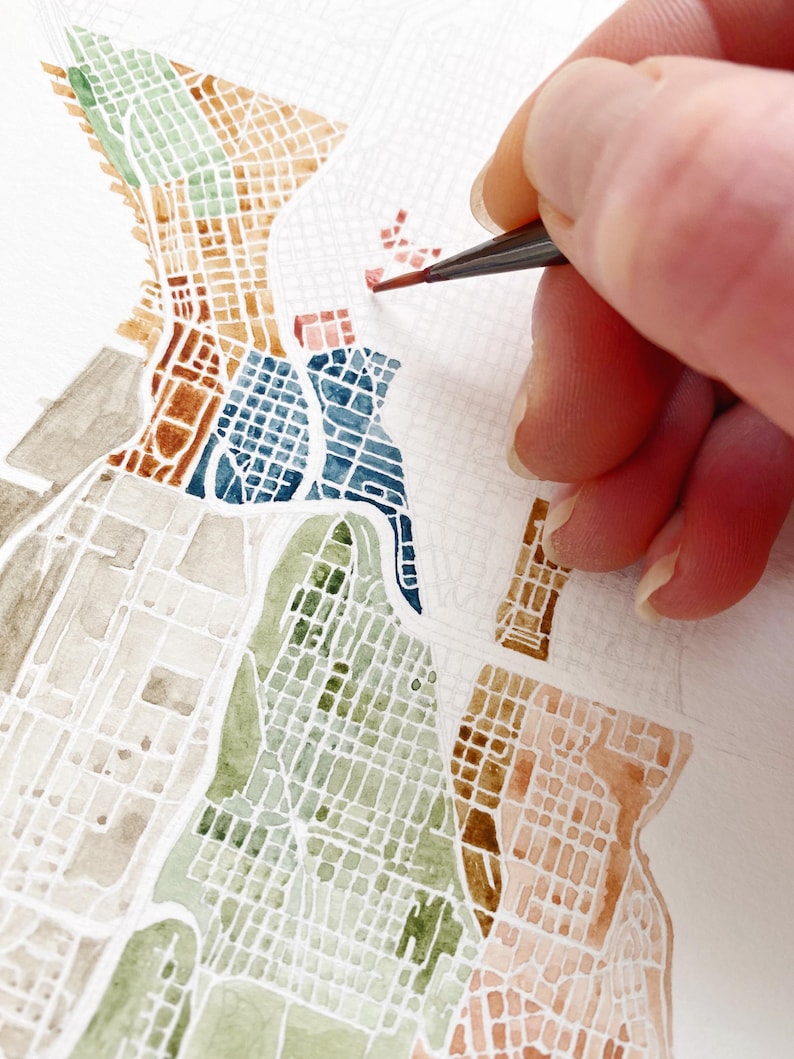 FIRST HILL Seattle Neighborhood Map Stampa acquerello WASHINGTON City ...