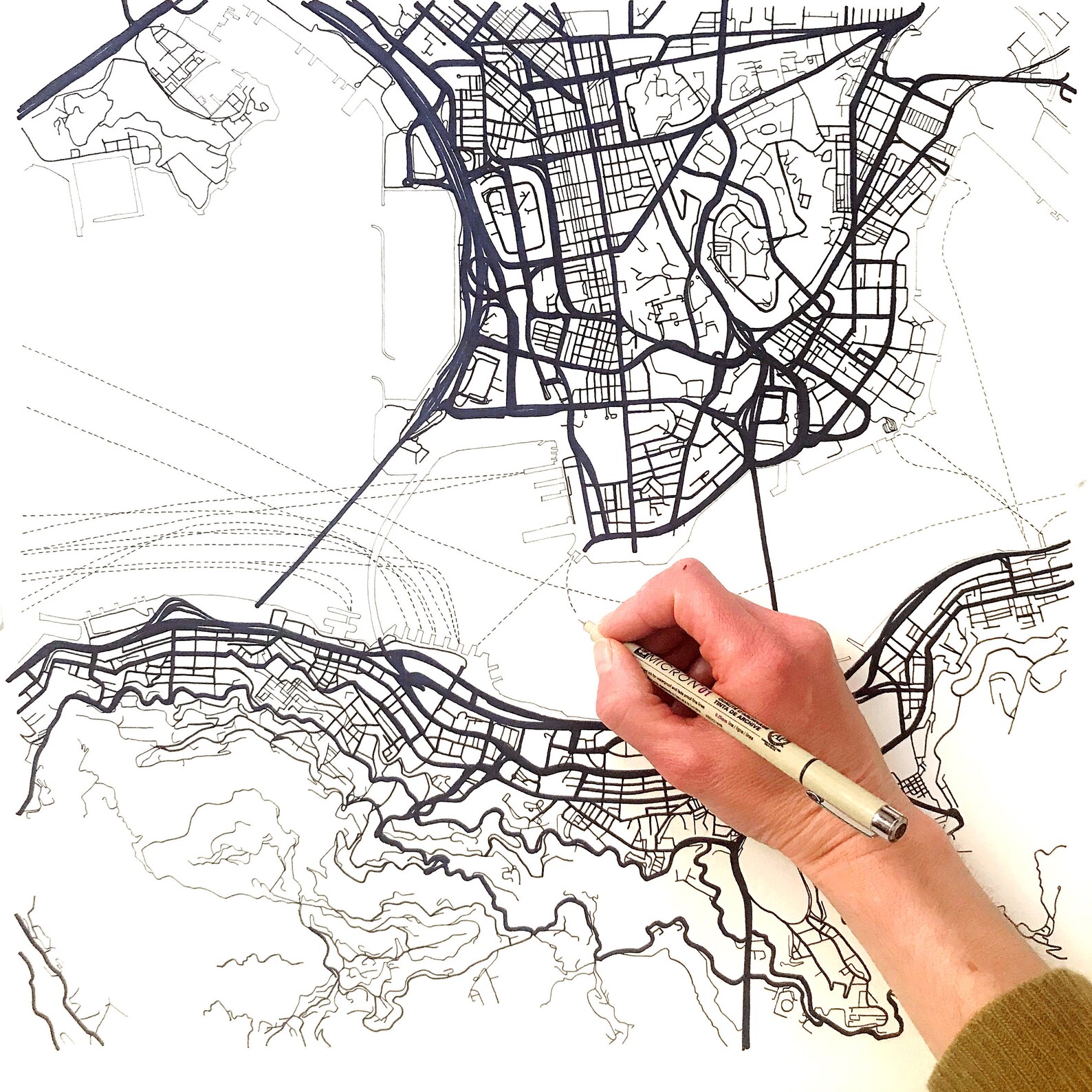 HONG KONG Map Hand Drawn Street Map China City Map Drawing Black and ...