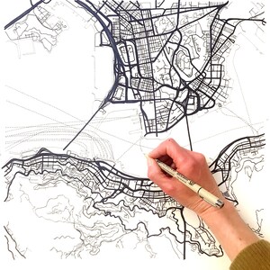 HONG KONG Map Hand Drawn Street Map China City Map Drawing Black and ...