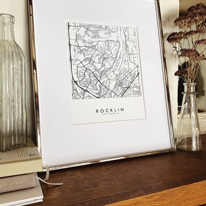 ROCKLIN California Map Hand Drawn Street Map City Map Drawing Black and ...