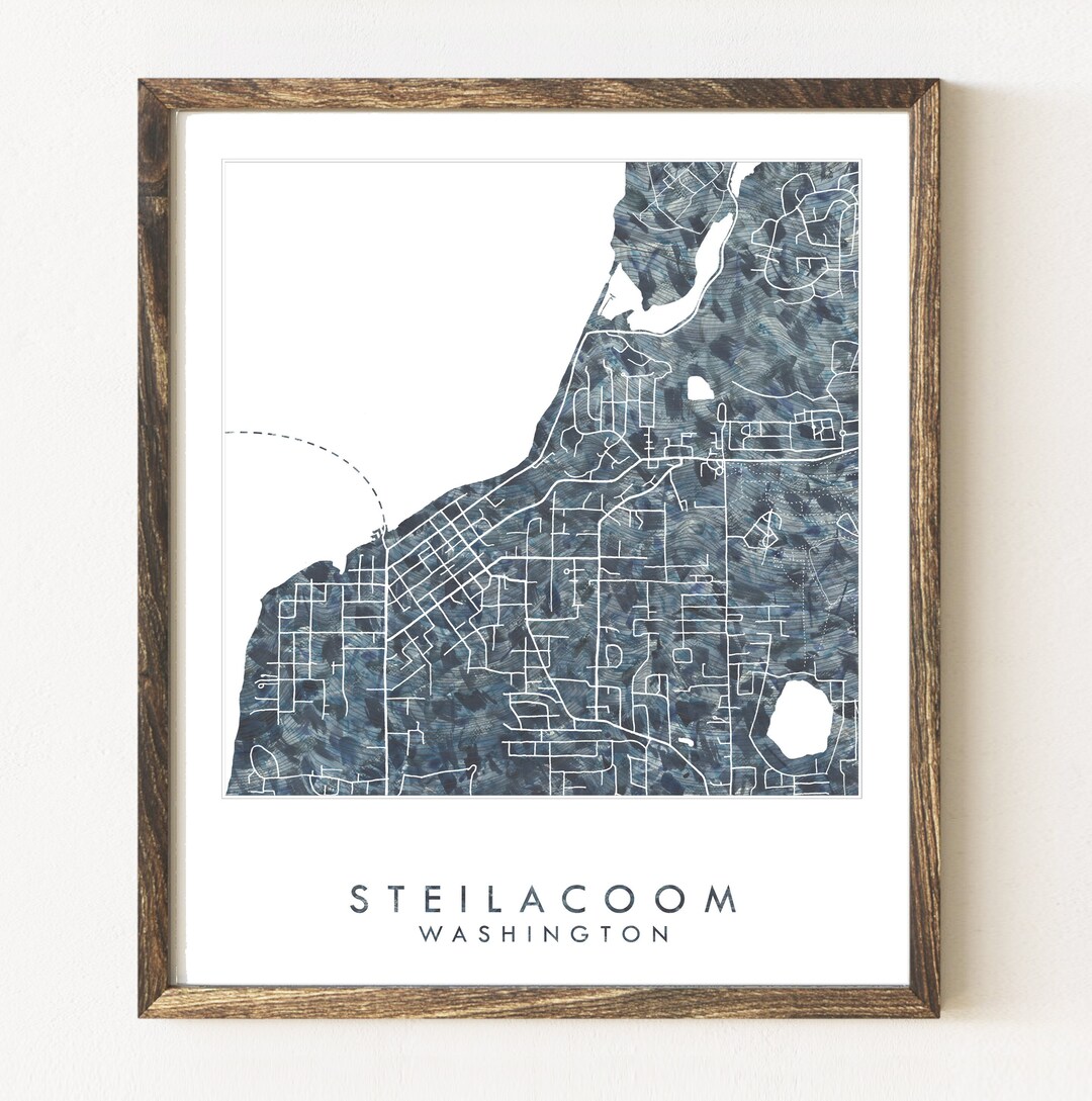 STEILACOOM Map Urban Fabric Watercolor Texture Painting WASHINGTON City ...