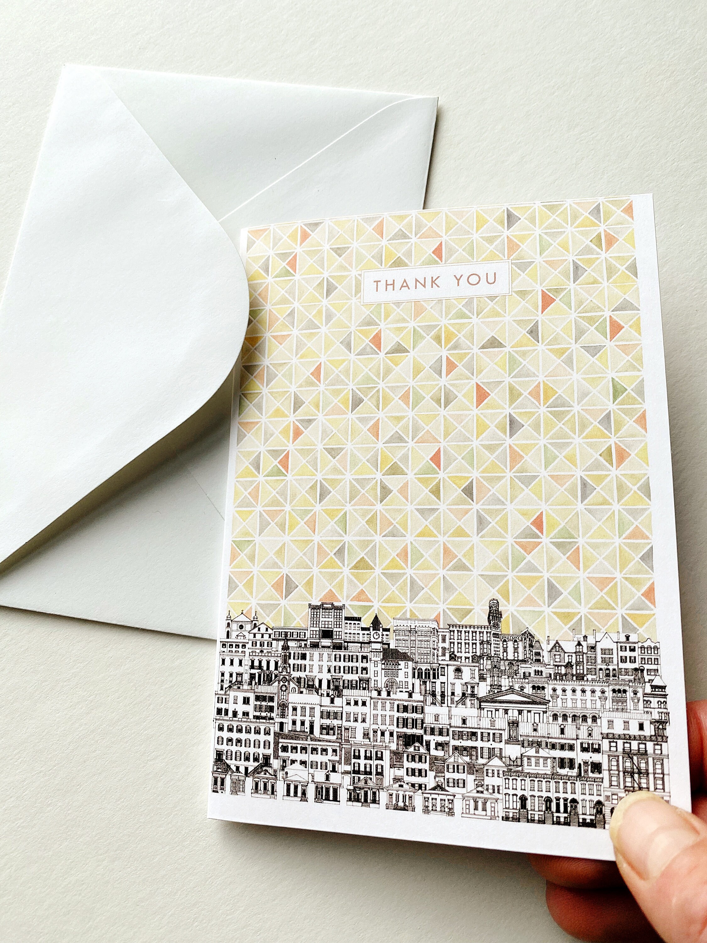 CITYSCAPE Thank You Card Watercolor City Architecture Drawing Sketch ...