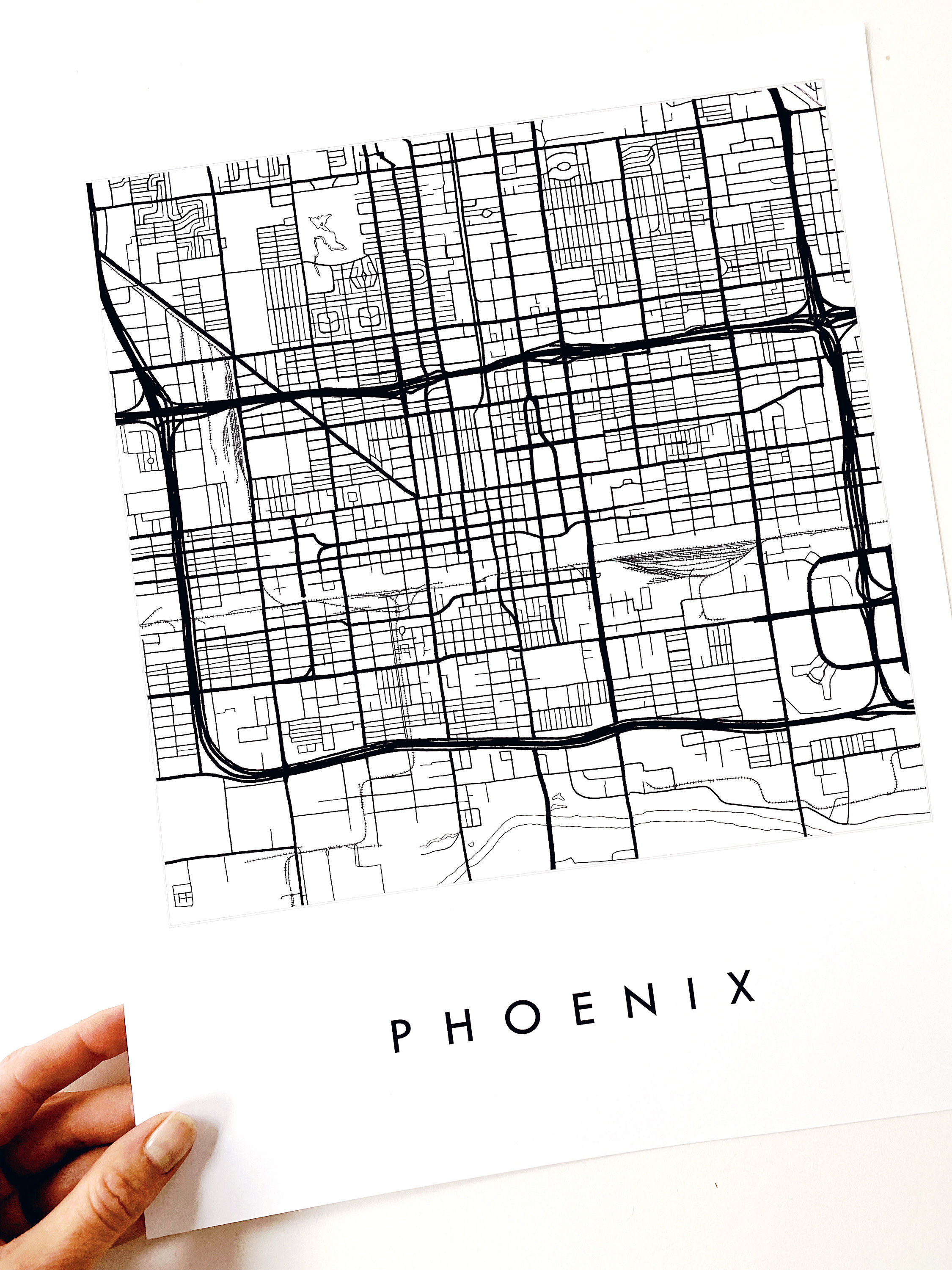 PHOENIX Map Street Map Arizona City Map Drawing Black and White (art ...