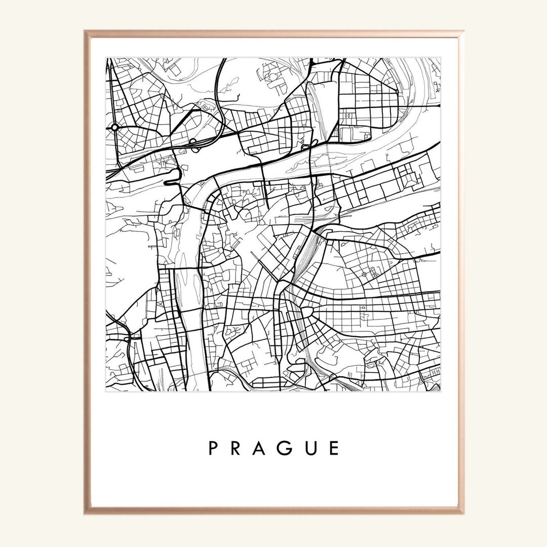 PRAGUE Map Hand Drawn Street Map CZECH REPUBLIC City Map Drawing Black ...