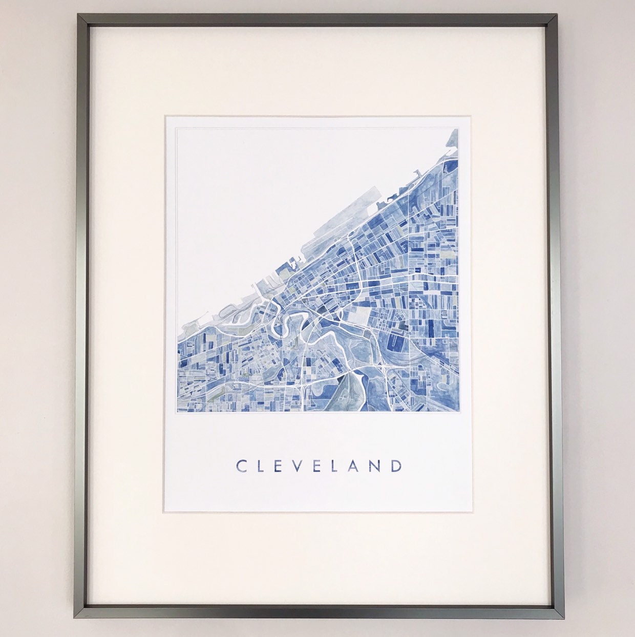 CLEVELAND Map Watercolor Print OHIO City Block Plan art | Etsy