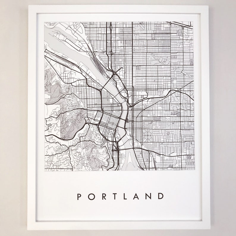PORTLAND Map Street Map OREGON City Map Drawing Black and White (art ...