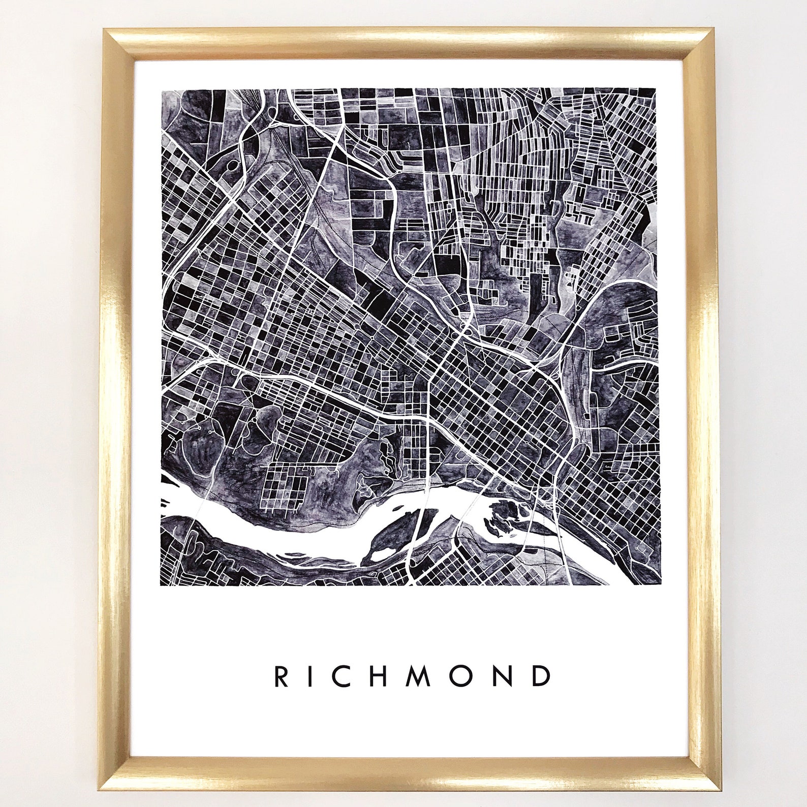 RICHMOND Map Watercolor Print VIRGINIA City Block Plan (art Print ...