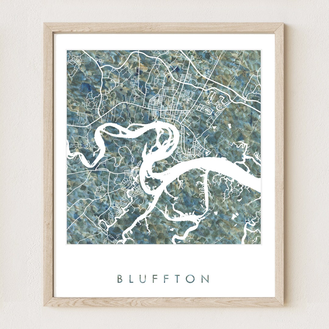 BLUFFTON Map Urban Fabric Watercolor Texture Painting South Carolina ...