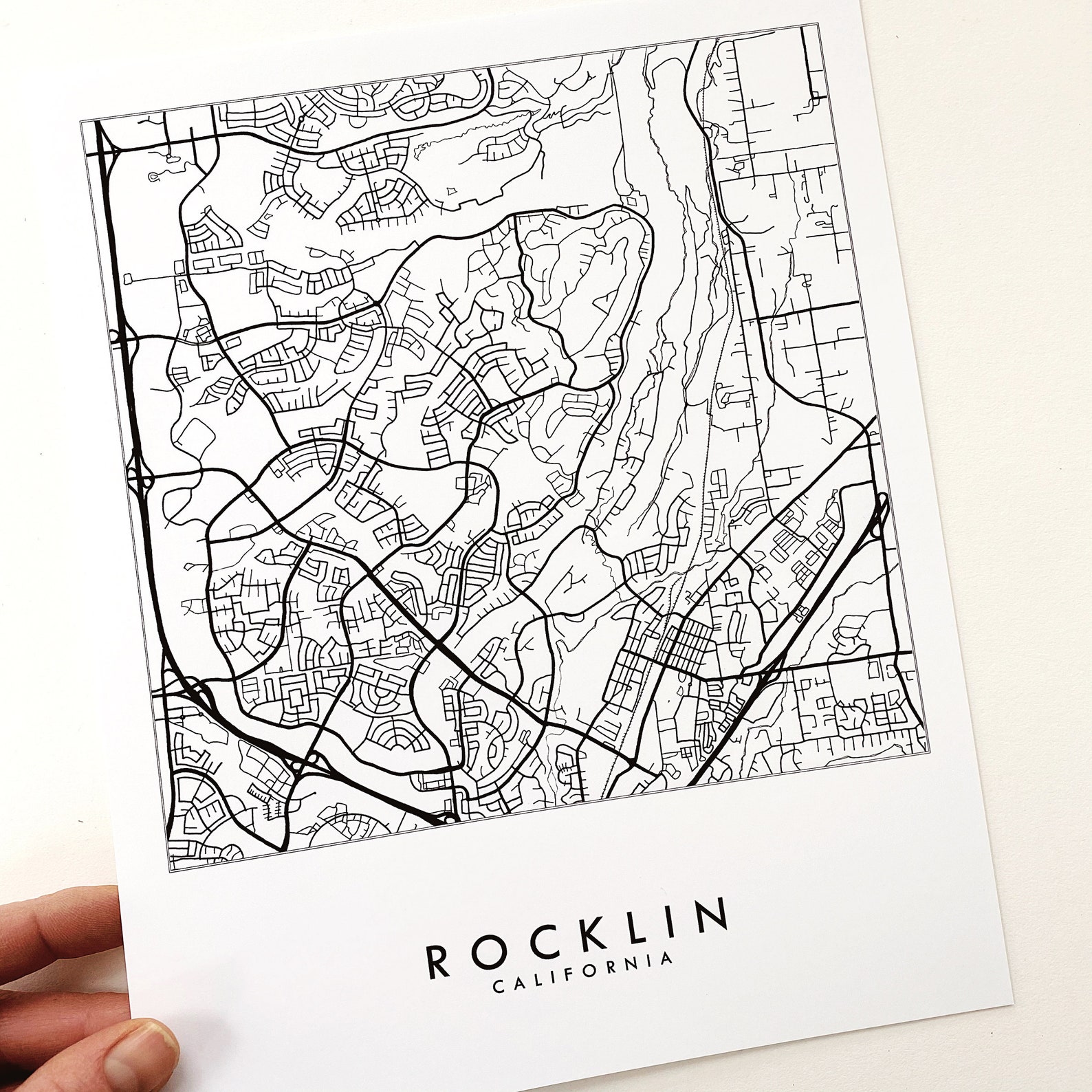 ROCKLIN California Map Hand Drawn Street Map City Map Drawing | Etsy
