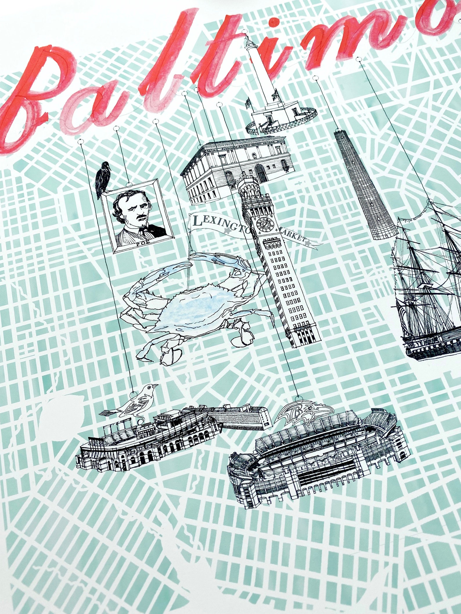 BALTIMORE Hon Charms Landmarks City Map (watercolor Print + Original ...