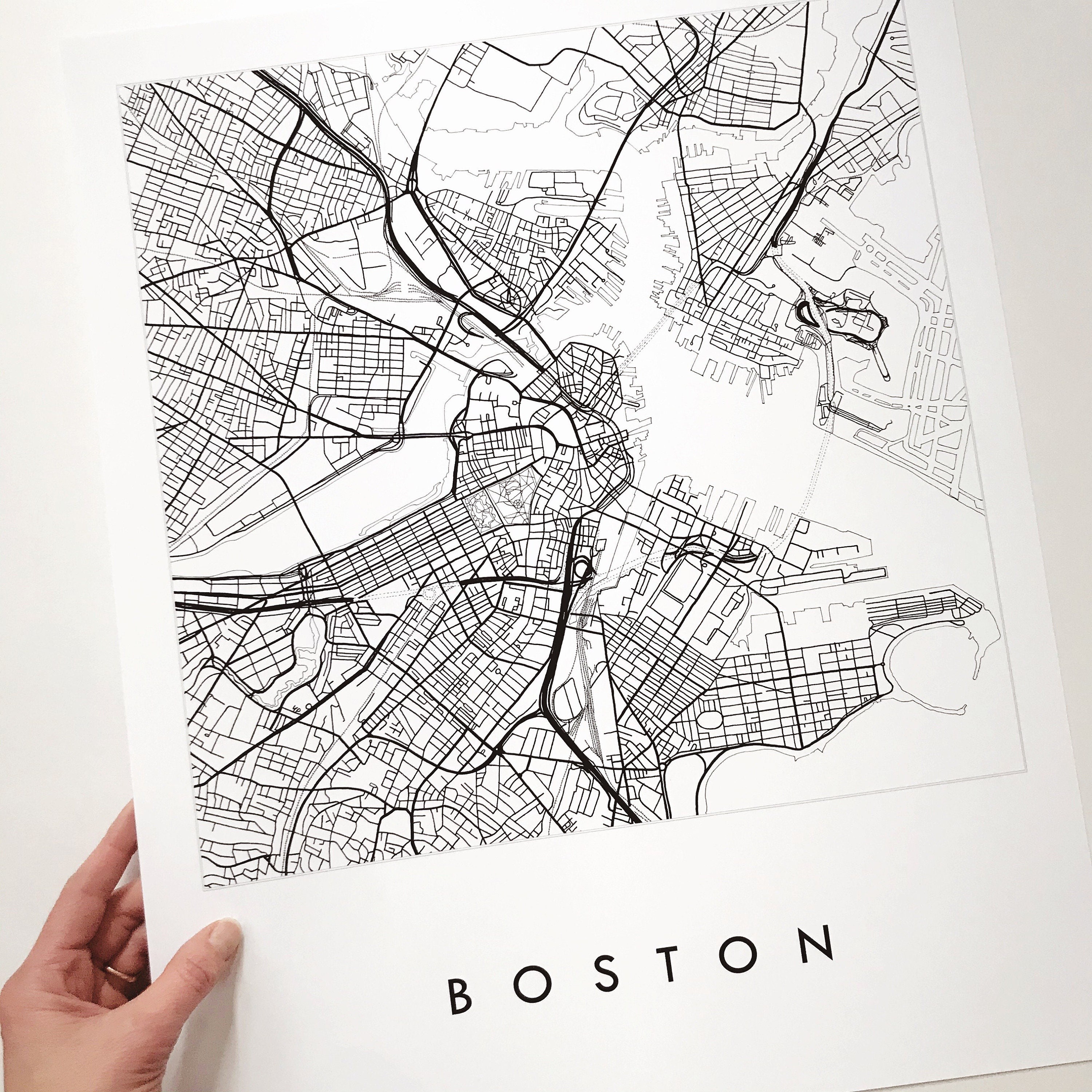 Greater BOSTON Map Street Map MASSACHUSETTS City Map Drawing | Etsy
