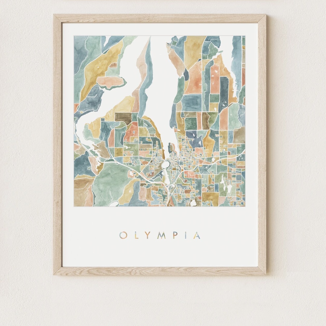 Colorfull OLYMPIA Map Watercolor Print WASHINGTON City Block Plan art ...