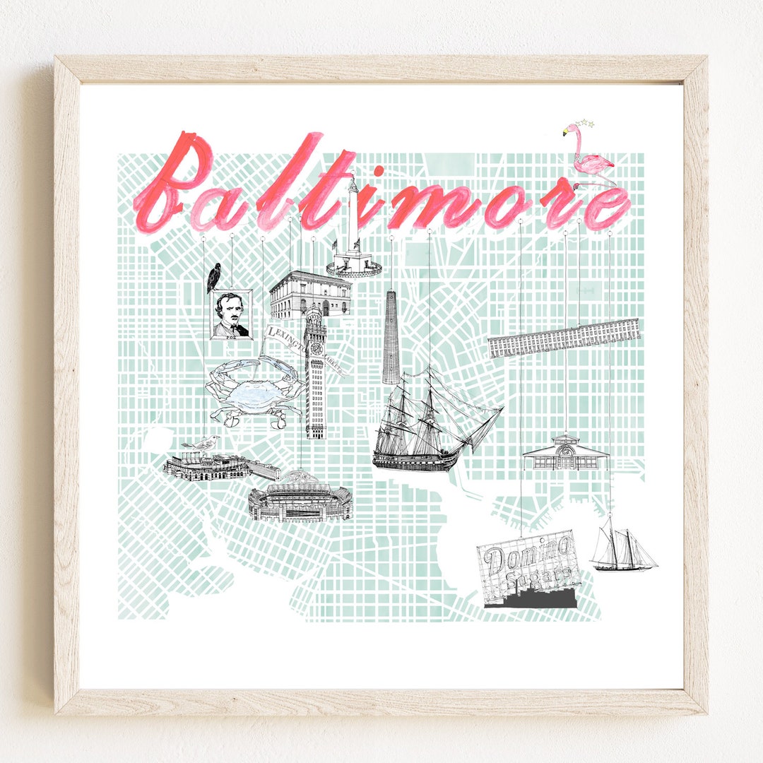 BALTIMORE Hon Charms Landmarks City Map (watercolor Print + Original ...