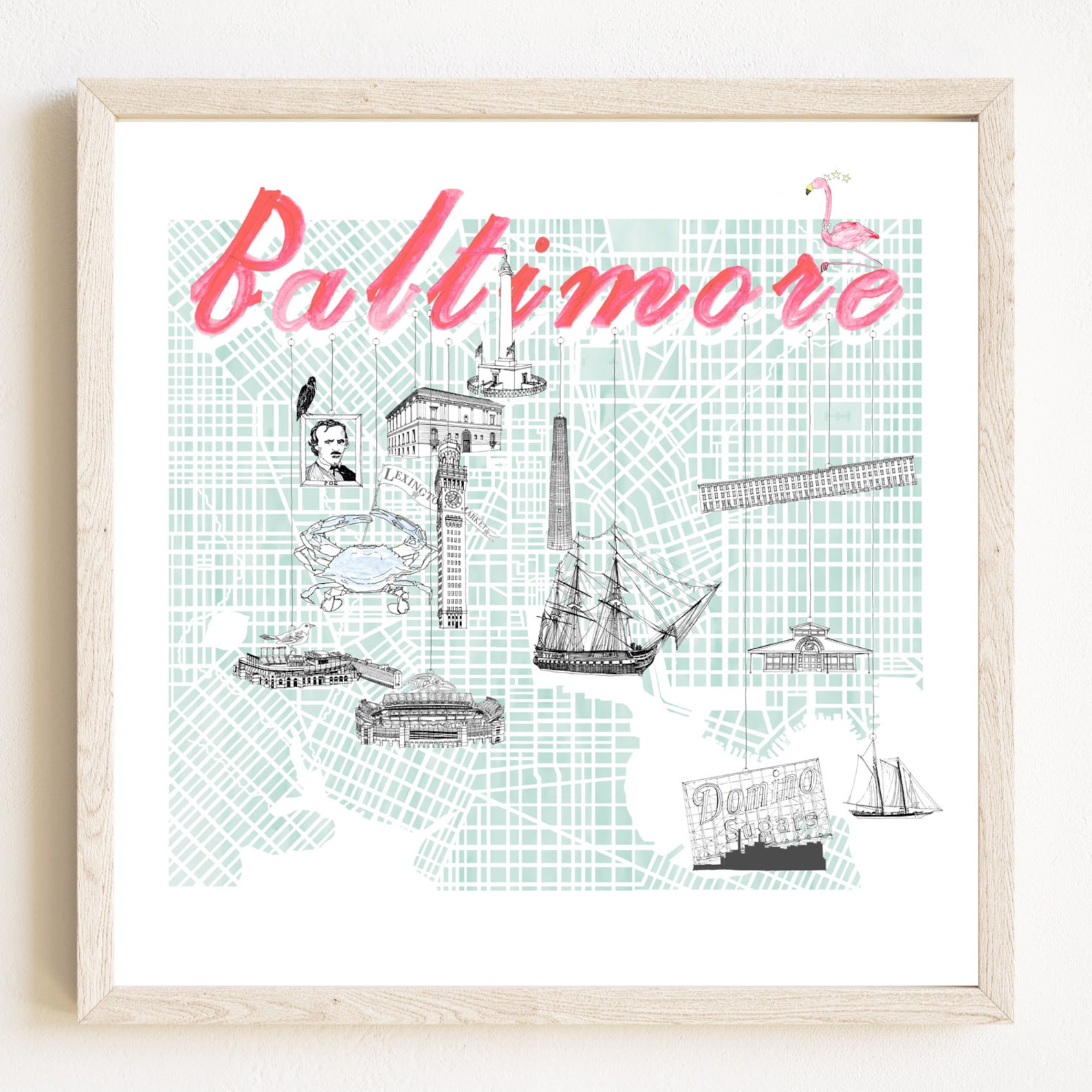 BALTIMORE Hon Charms Landmarks City Map (watercolor Print + Original ...