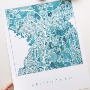 BELLINGHAM Map Watercolor Print WASHINGTON City Block Plan (art Print ...